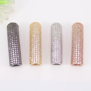 5pcs Metal Copper Micro Pave CZ Curved Tube Connector Beads,cubic ...