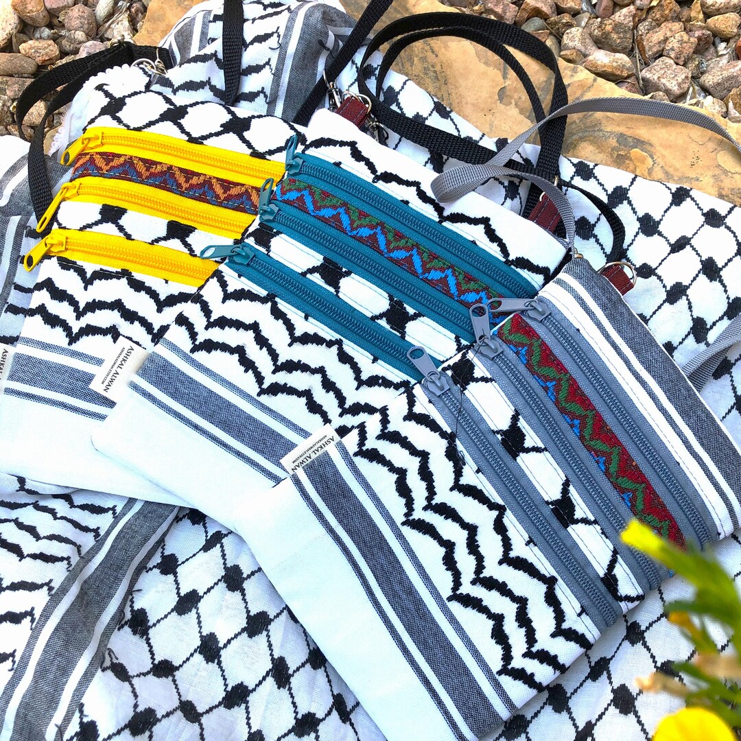 Keffiyeh Crossbody Bag: Palestinian Kufiya Cloth, Three Zipper Pockets ...