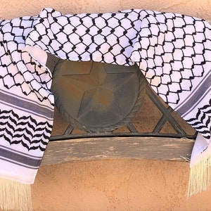 Middle Eastern Black and White Keffiyeh Scarf; Shemagh Fringed Scarf ...