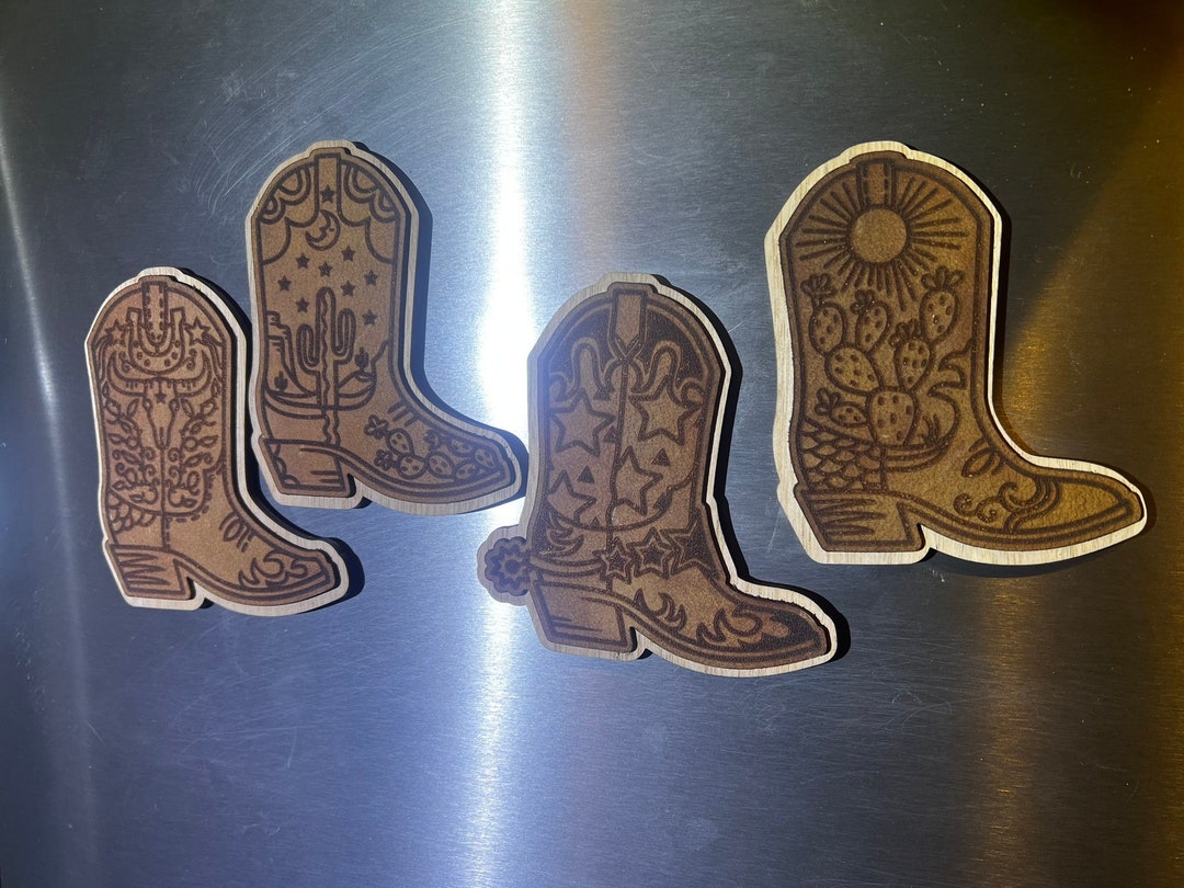 Cowboy Boot Laser Engraved Water Buffalo Leather on Walnut Western ...