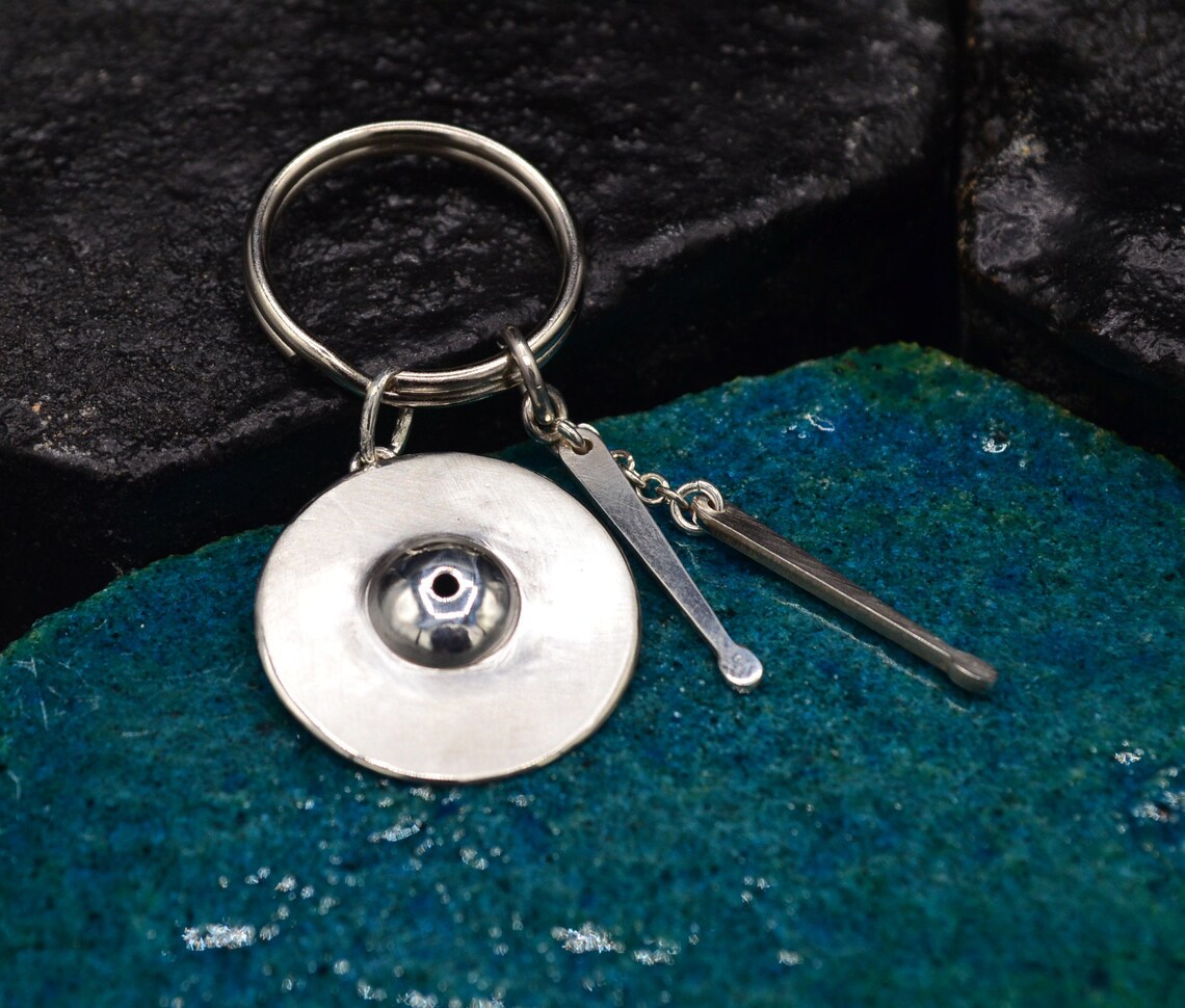 Drum plate keychain drum keyring drum keychains 925 silver | Etsy