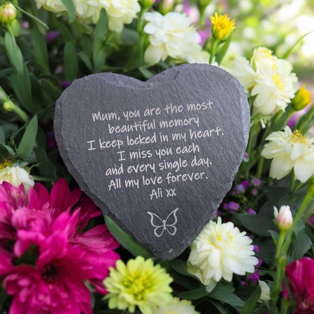 In Loving Memory of Mum Memorial Slate Heart Grave Ornament, Engraved ...