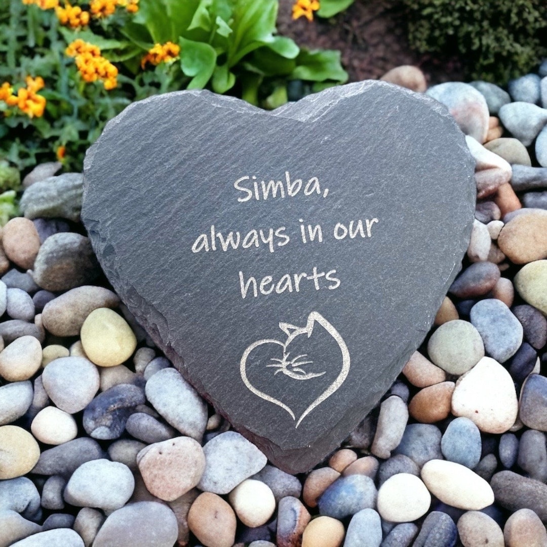 Personalised Cat Memorial Engraved Heart Slate Stone, Tribute for Your ...