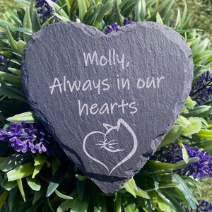 Cat Memorial Tribute Engraved Heart Slate Stone Plaque, Cremation Grave ...