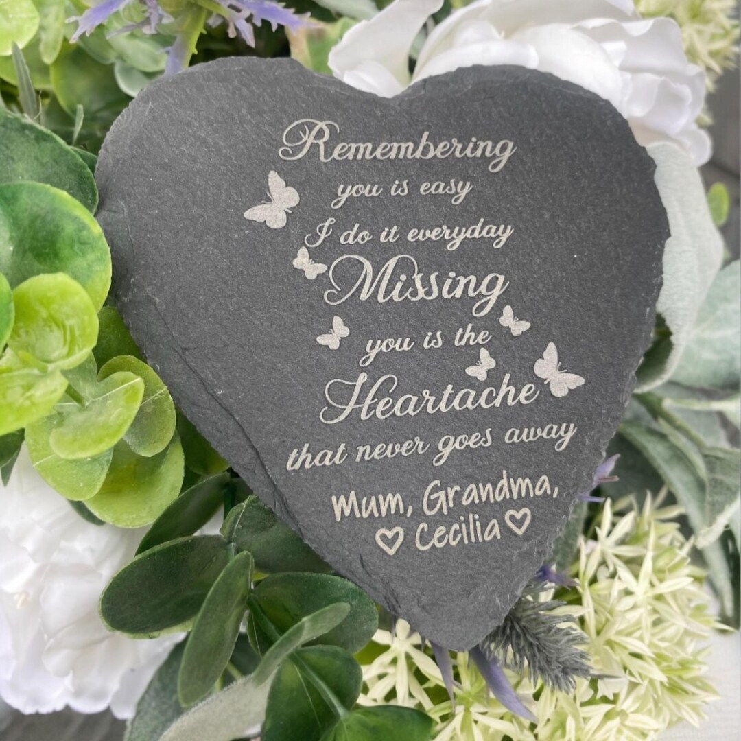 Personalised Slate Heart Grave Memorial Ornament, Engraved With Names ...
