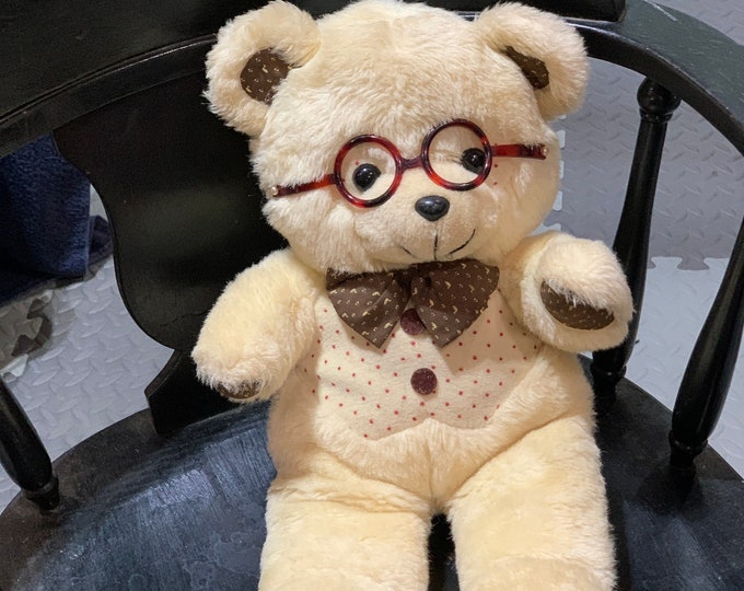 RARE Teddy Bear Soft Beige Plush GIFT Celebrate Eyewear Classy Vest Bow ...