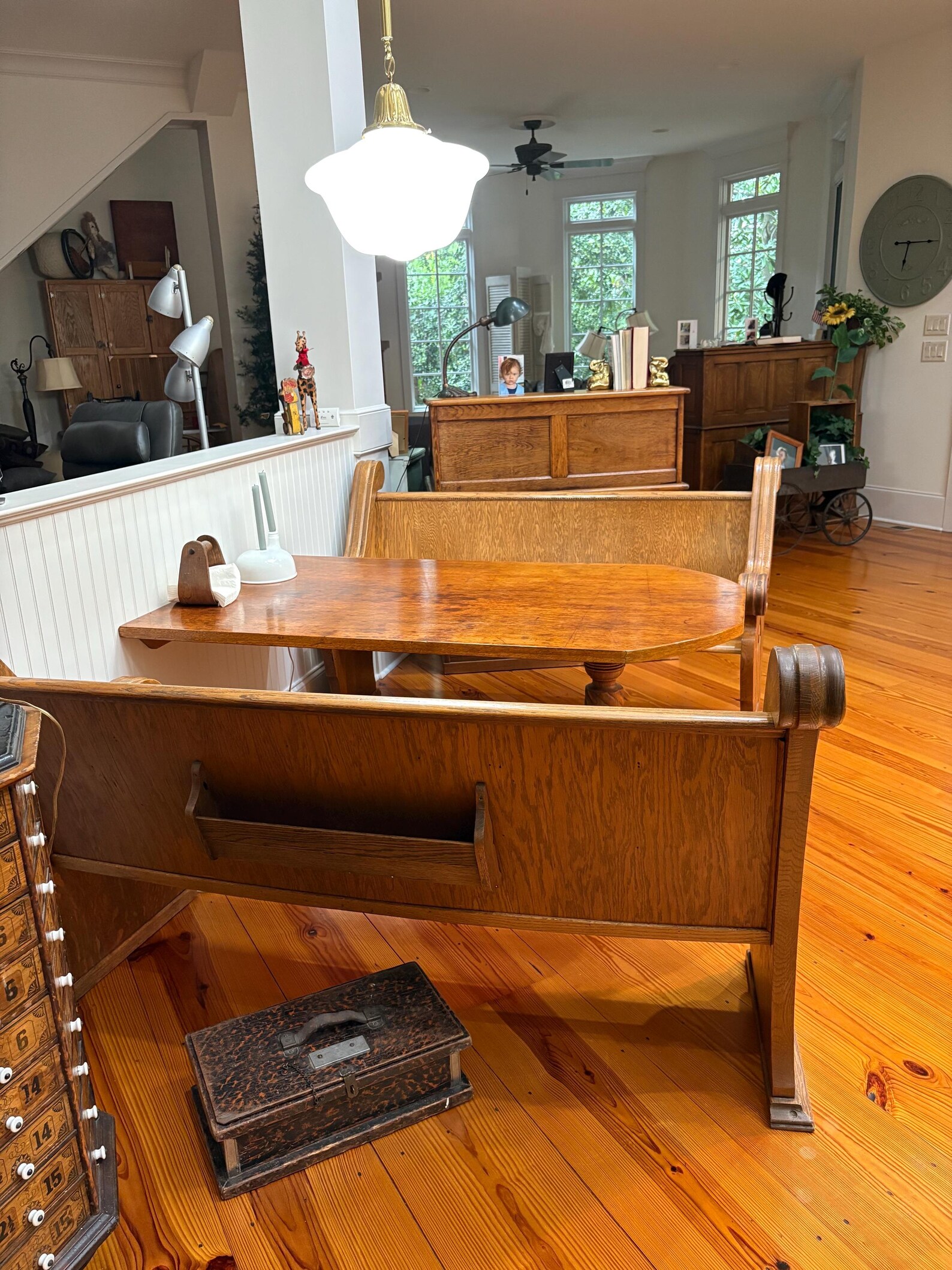 Unique Kitchen Dining - Antique Tiger Oak 2 Church Pews Matching W ...