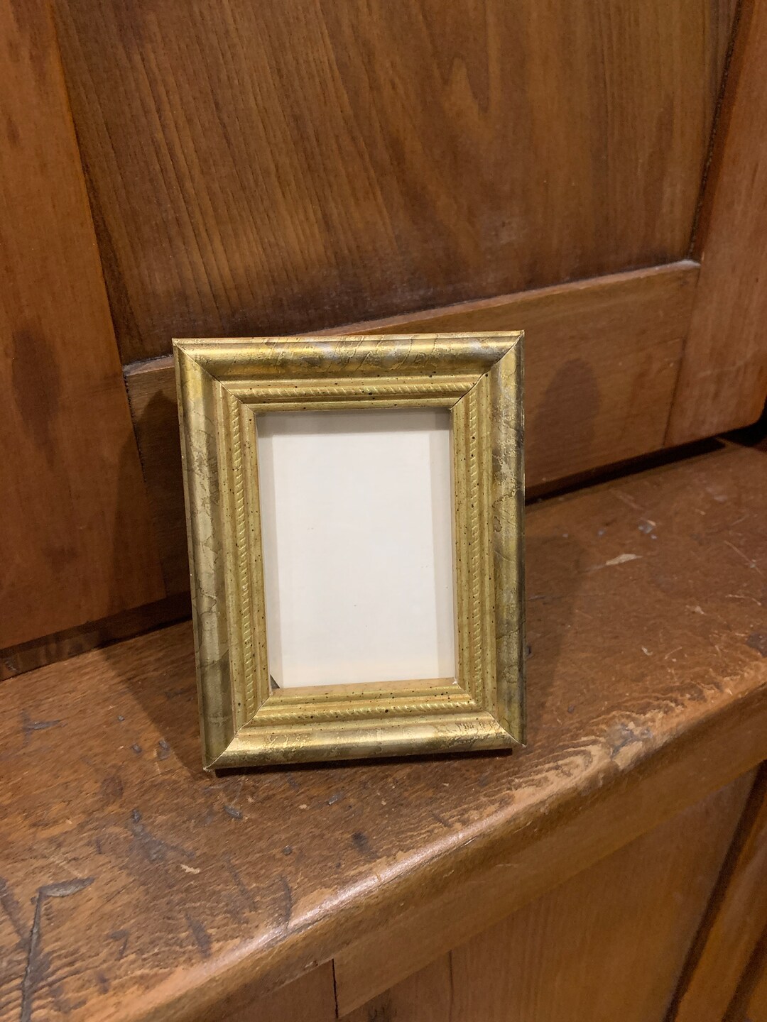 EASEL PHOTO FRAME W Glass Wooden Gift Gold Light Speckle W Ridges ...