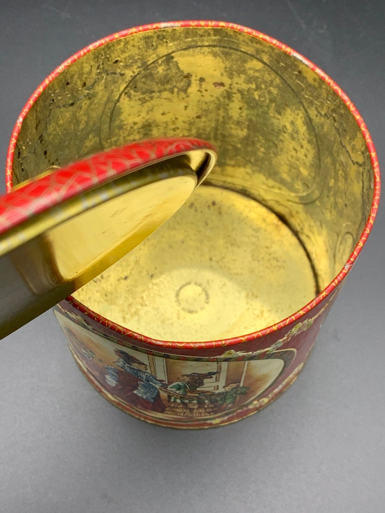 Rare 70s RED TIN VICTORIAN Made in England 5.5" Tall X 5" Diameter Note ...