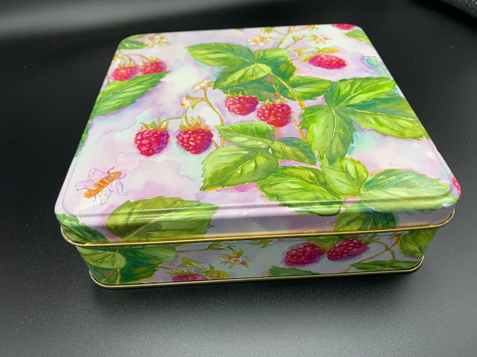 Rare 80s RASPBERRIES TIN CONTAINER Square Collectible 8 1/2” X 2 1/2 ...