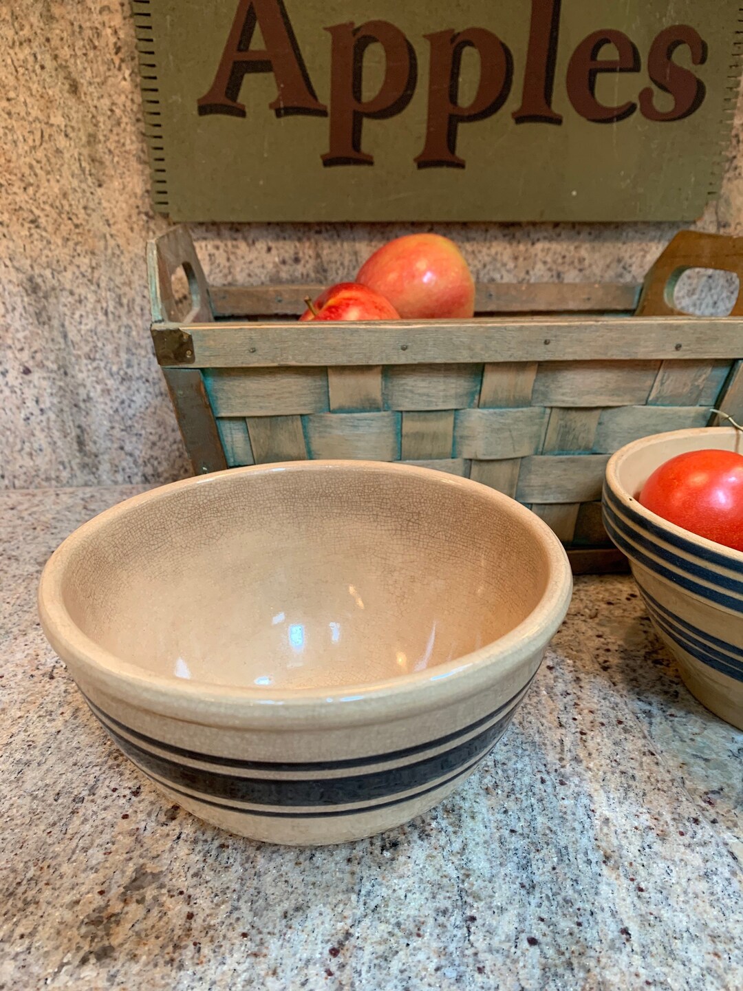 Vintage CROCK BOWL 7 Watt Ovenware USA Brown Triple Banding Nice 40s ...