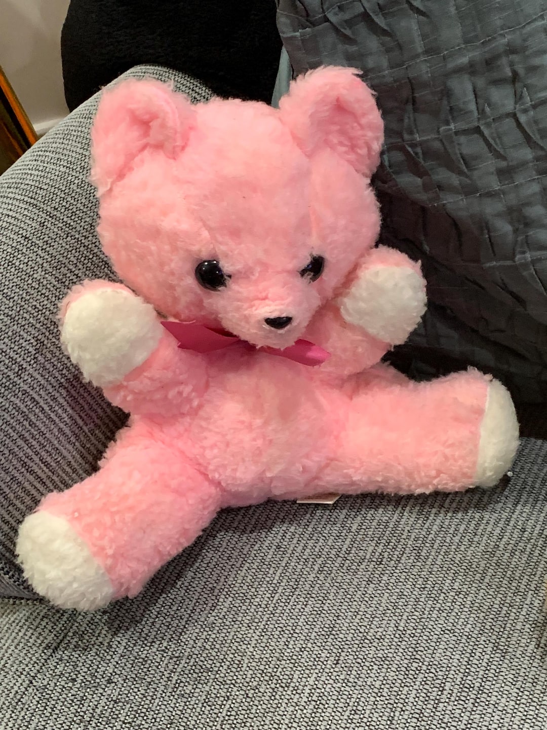 Pink Stuffed Bear American Toys Plushie Houston 10” Sitting; Made in ...