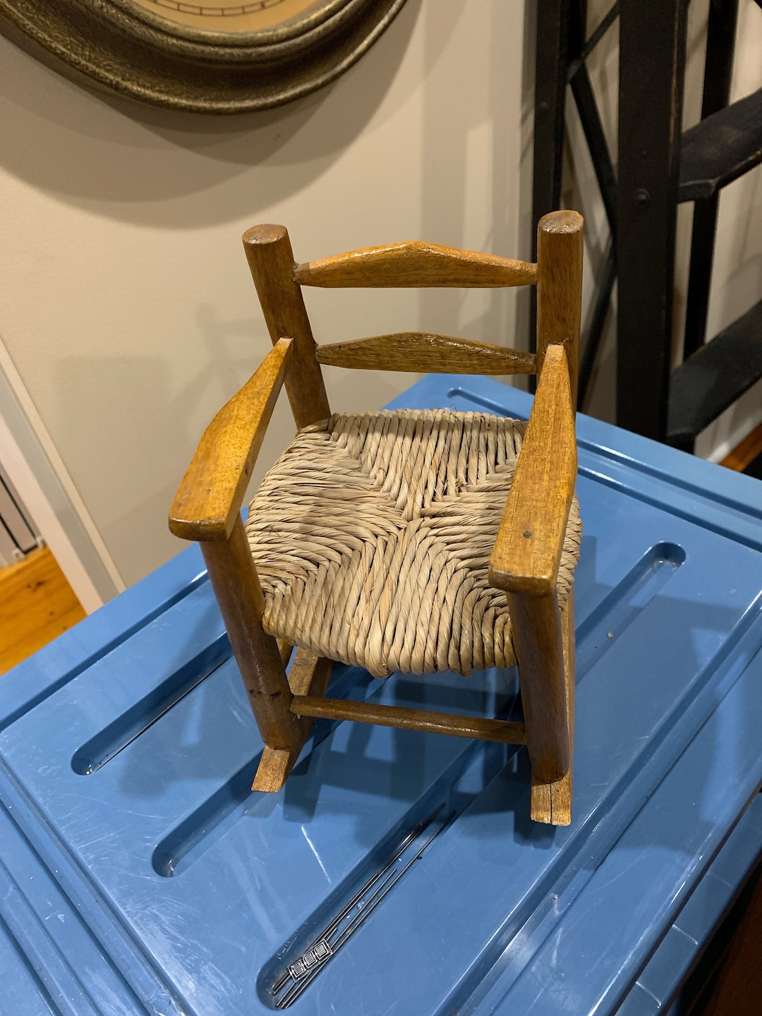 Vintage Doll Rocking Chair Ladderback Rush Woven Gift 5"w X 8"h Sweet ...