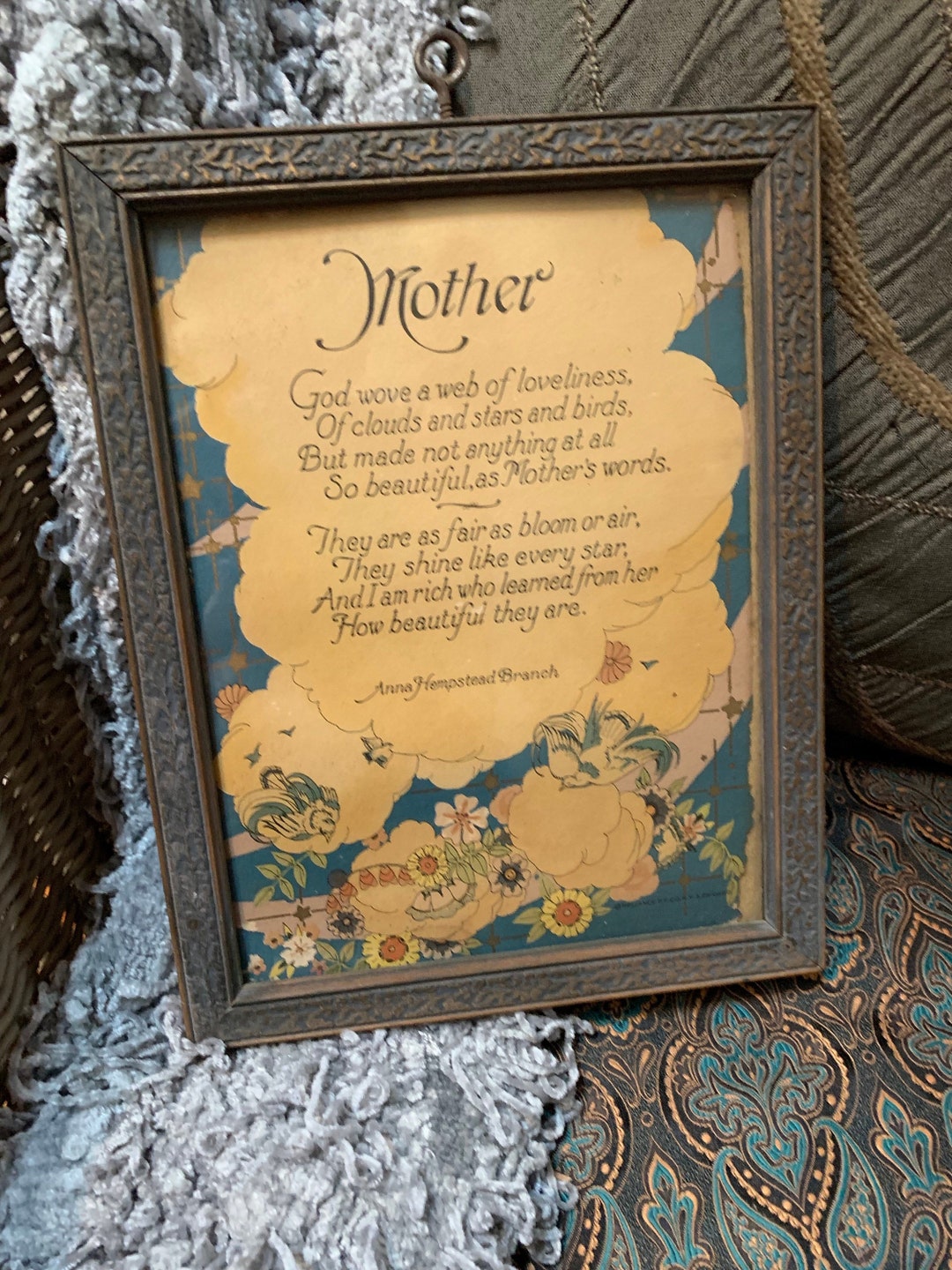 VINTAGE MOTHER Poem Anna Hempstead Branch Art Deco UNIQUE Framed 9 X 7 ...
