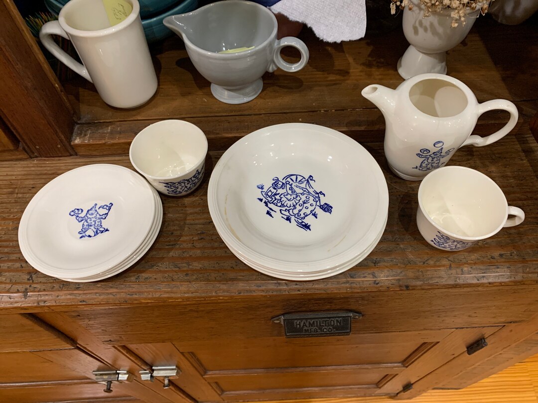 RARE Tea Set Edwin Knowles Antique Children's Playful Clowns Made in U ...