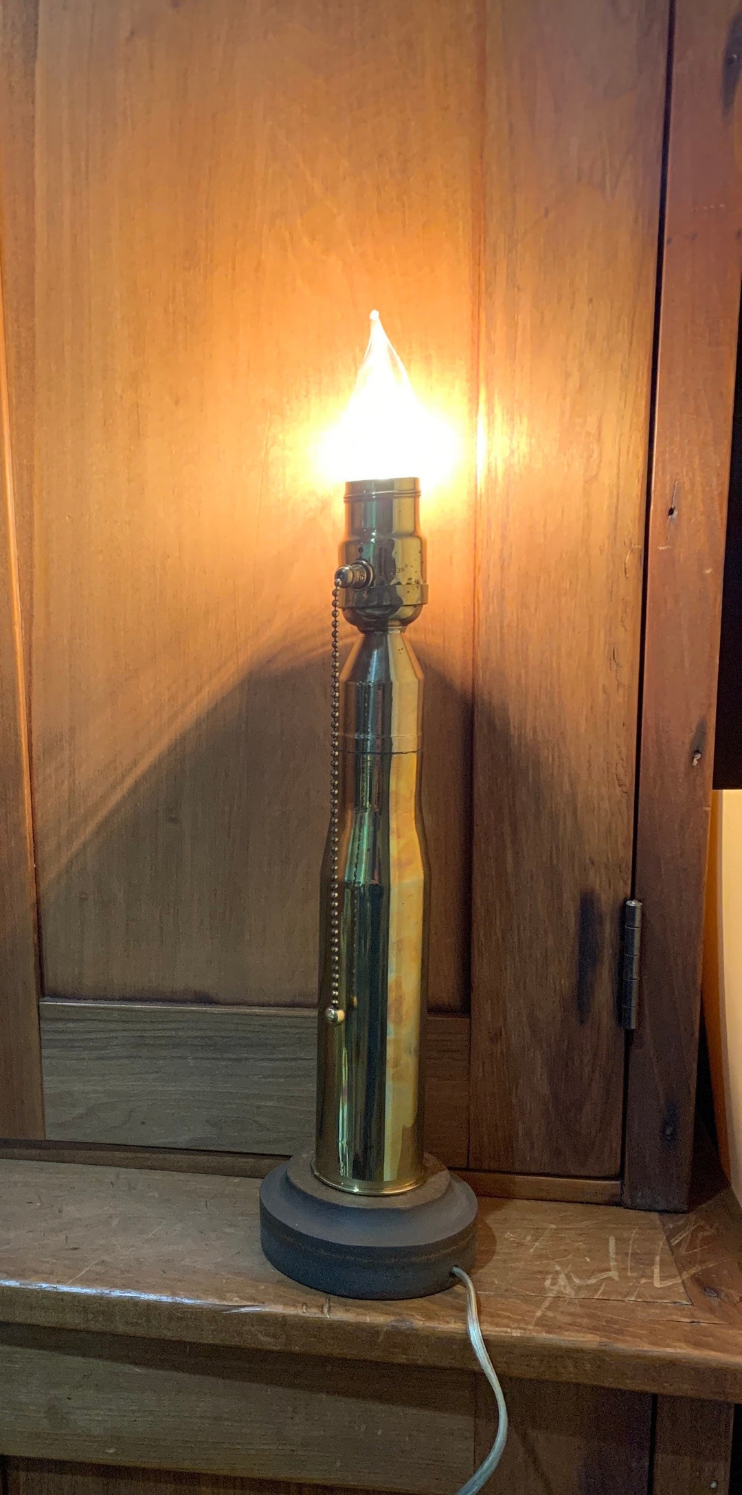 RARE Vintage Bullet Shape Table Lamp Patinated Brass Military Artillery ...