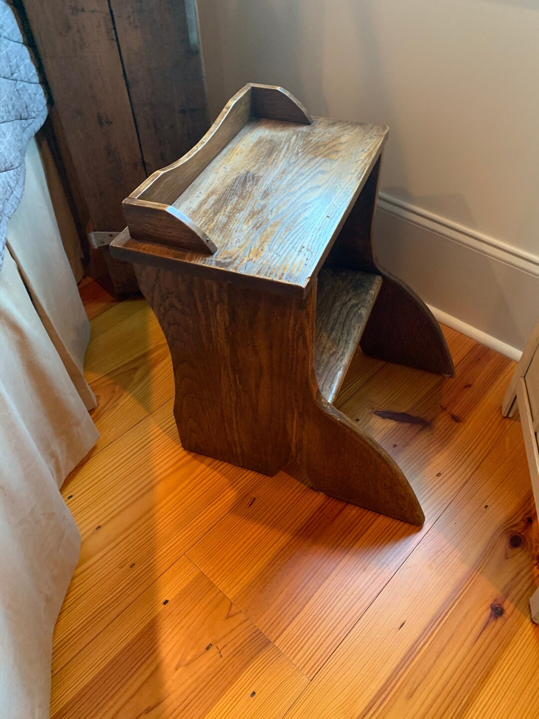 VINTAGE Bed Steps Solid Oak Wooden, Side Table, Step Stool, Children's ...