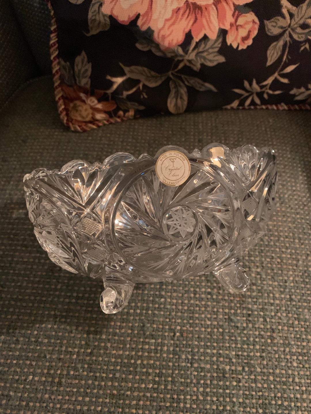 Vintage CRYSTAL Gift PINWHEEL HANDCUT Oval Bowl 24% Lead Polish ...