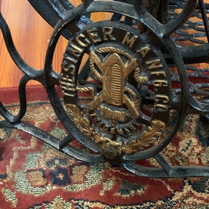 Antique Singer Sewing Cast Iron Base W TREADLE WORKING; Side Table W ...