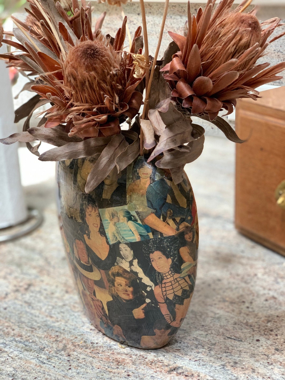 Midcentury FAMOUS PEOPLE VASE Oval Decoupage Movie & Television ...