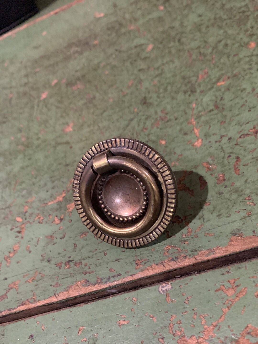 Rare Salvaged Drawer Ring Pull Midcentury Beaded Round Brass Vintage ...