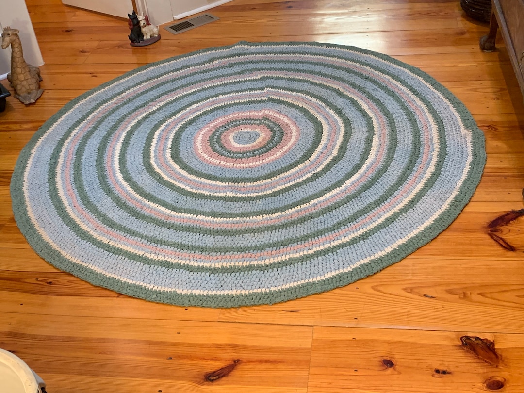RARE Vintage 71” RUG CROCHET Round Geometric Concentric Circles ...