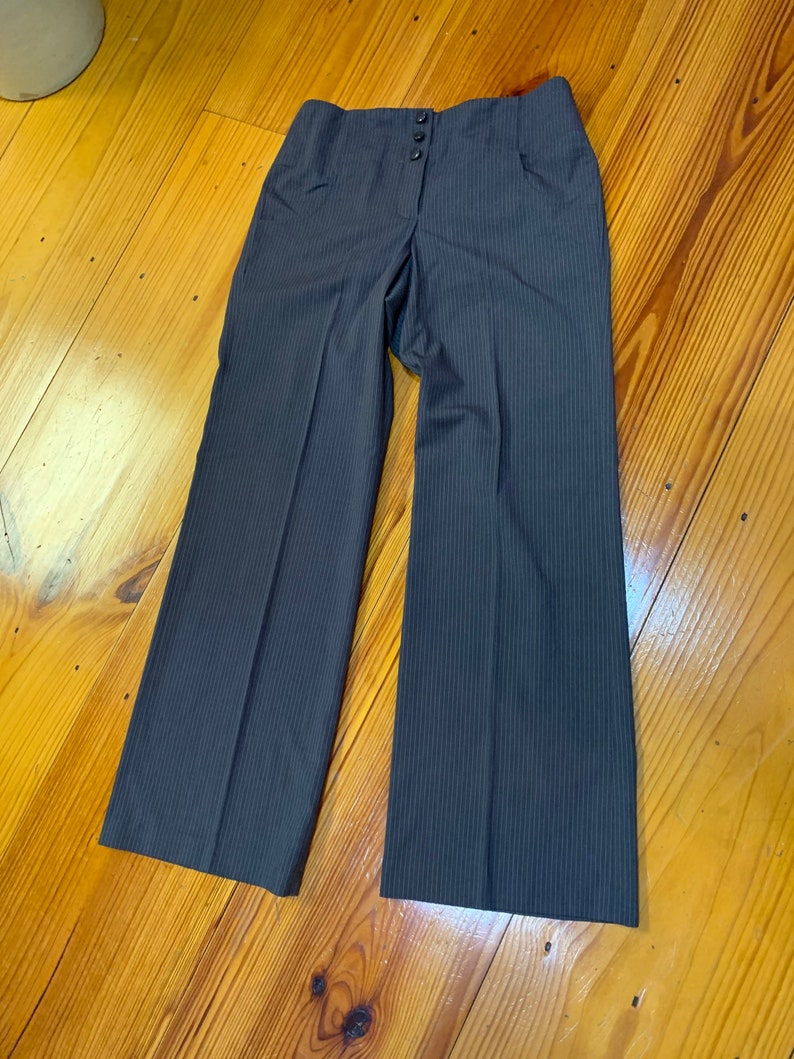 80s STRETCH Dress Slacks Charcoal Pin Stripe Pants Wide Legs Vintage ...