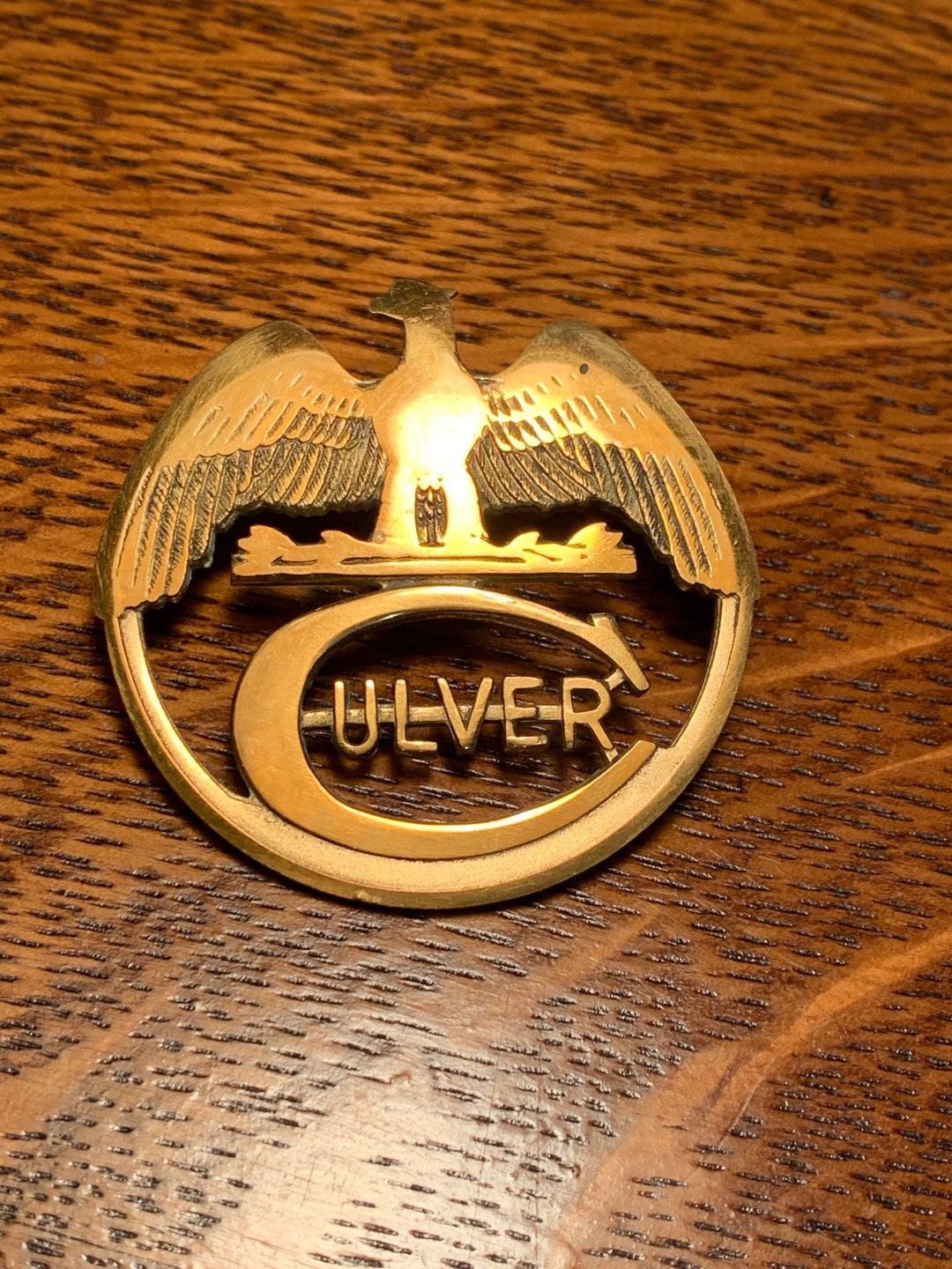 80s CULVER BRASS INSIGNIA Military Academy Eagle Hat 2" Crest Badge ...