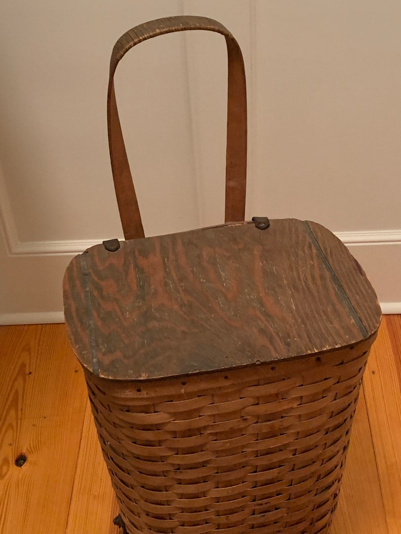 RARE Basket Antique Primitive Market Wicker Rolling Cart - Etsy