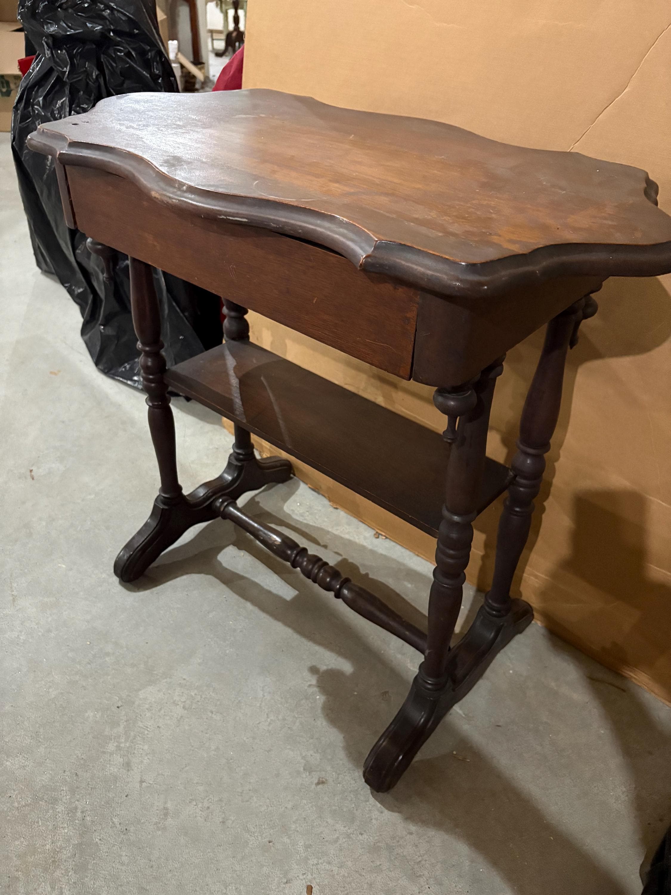 Antique Parlor Table W/single Drawer and Shelf Eastlake Style Scalloped ...