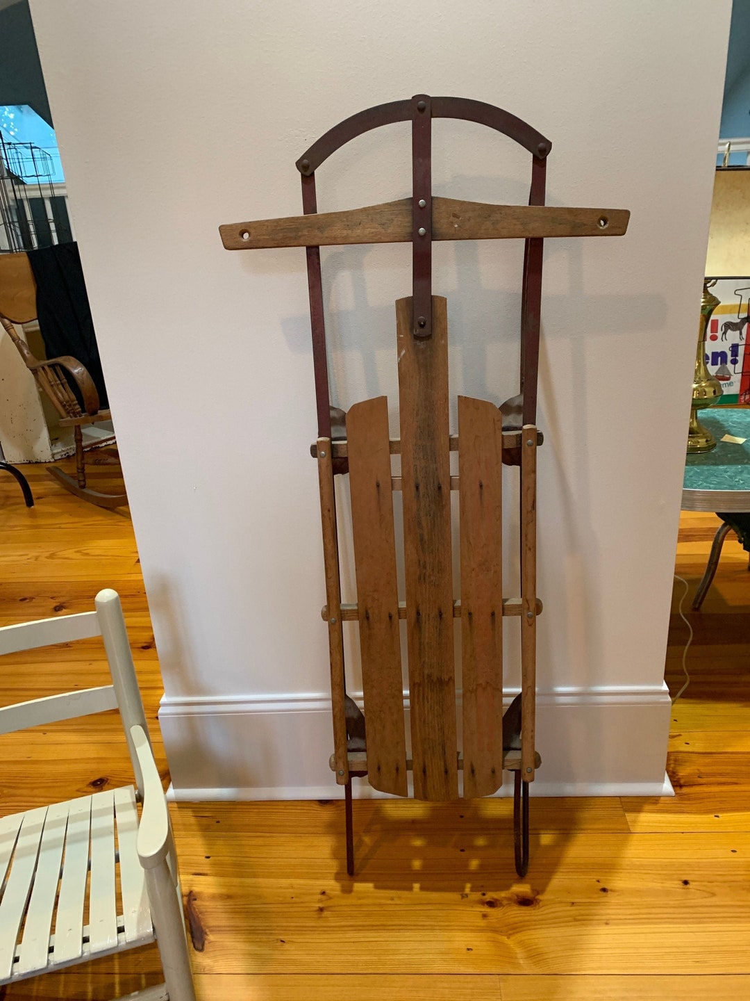 Vintage Western Clipper Snow SLED Wood & Metal 22"x50"x6” W Metal ...