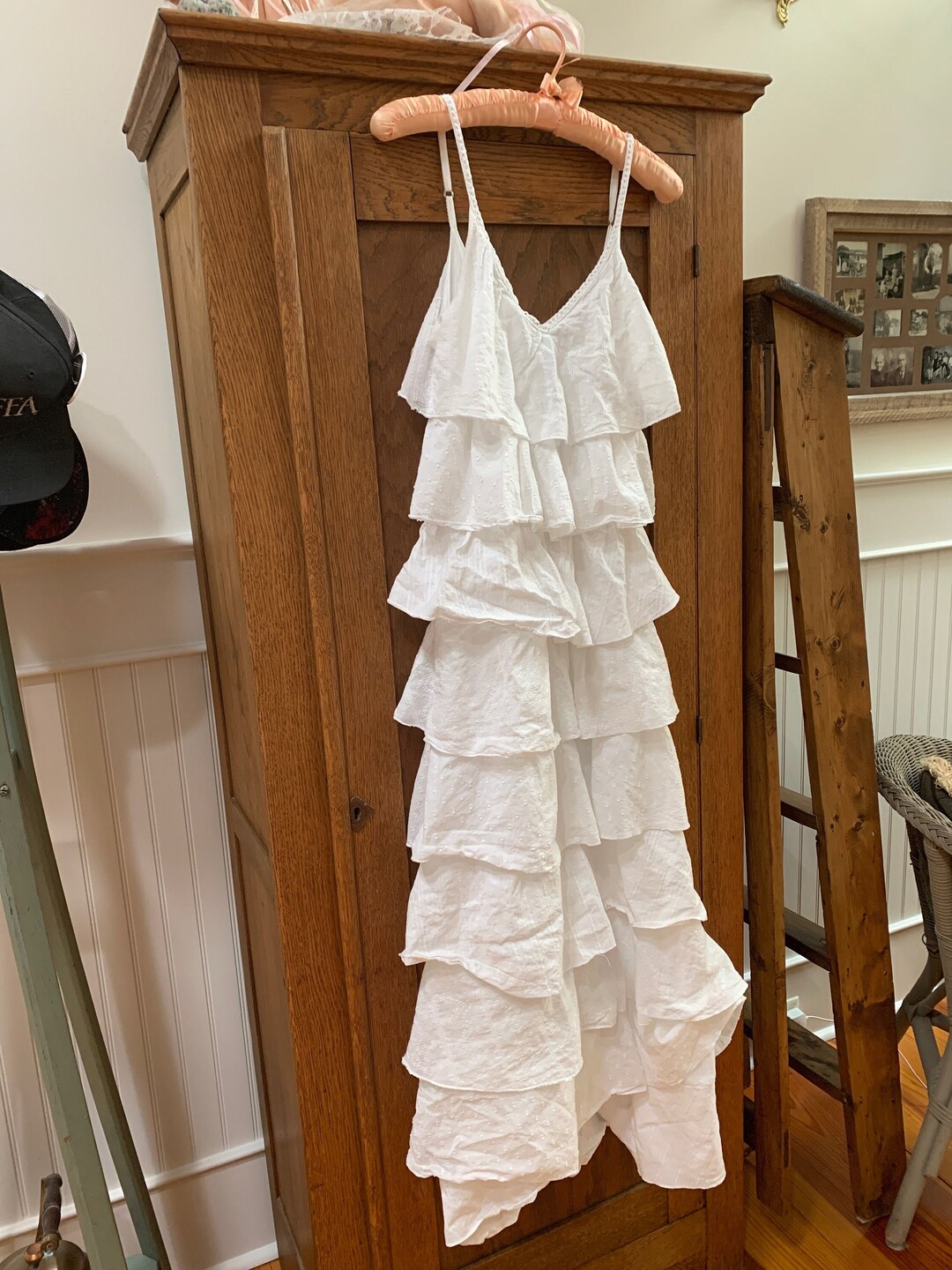 90s Sundress All-white Ruffles (9 Rows) Romance Wedding Dress Made in ...