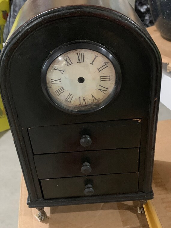 RARE Clock in Black Wooden Case Oval With 3 Jewelry Drawers - Etsy