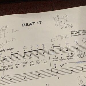 RARE 1982 MICHAEL JACKSON Song "beat It" Piano Sheet Music Arranged by ...