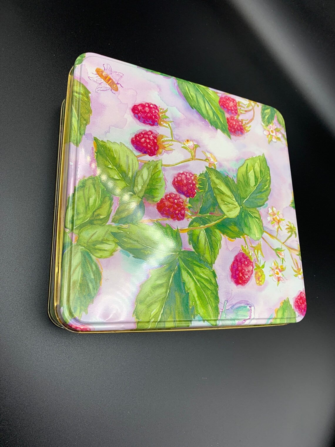 Rare 80s RASPBERRIES TIN CONTAINER Square Collectible 8 1/2” X 2 1/2 ...