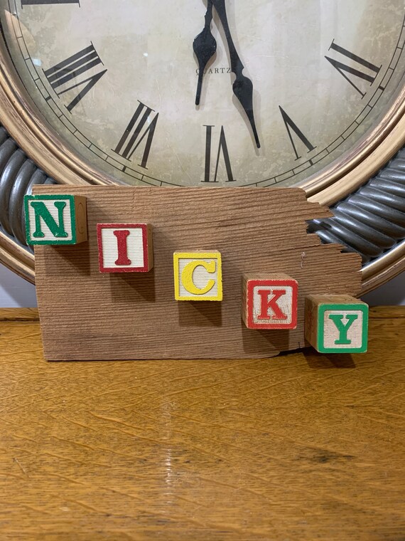 Vintage ALPHABET BLOCKS Name Plate NICKY On Balsa Wood Back 9 | Etsy