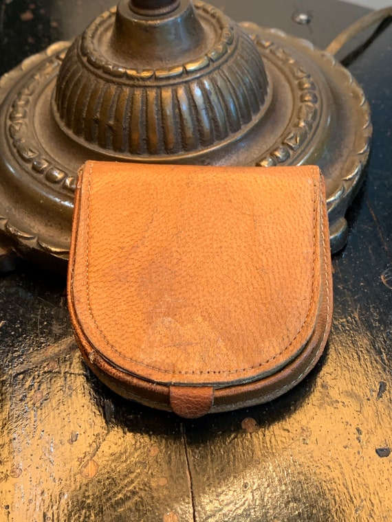 RARE 60s Greek Leather Money Coin Pouch Bag Handcraft… - Gem