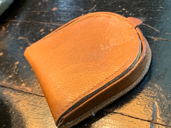 RARE 60s Greek Leather Money Coin Pouch Bag Handcraft… - Gem