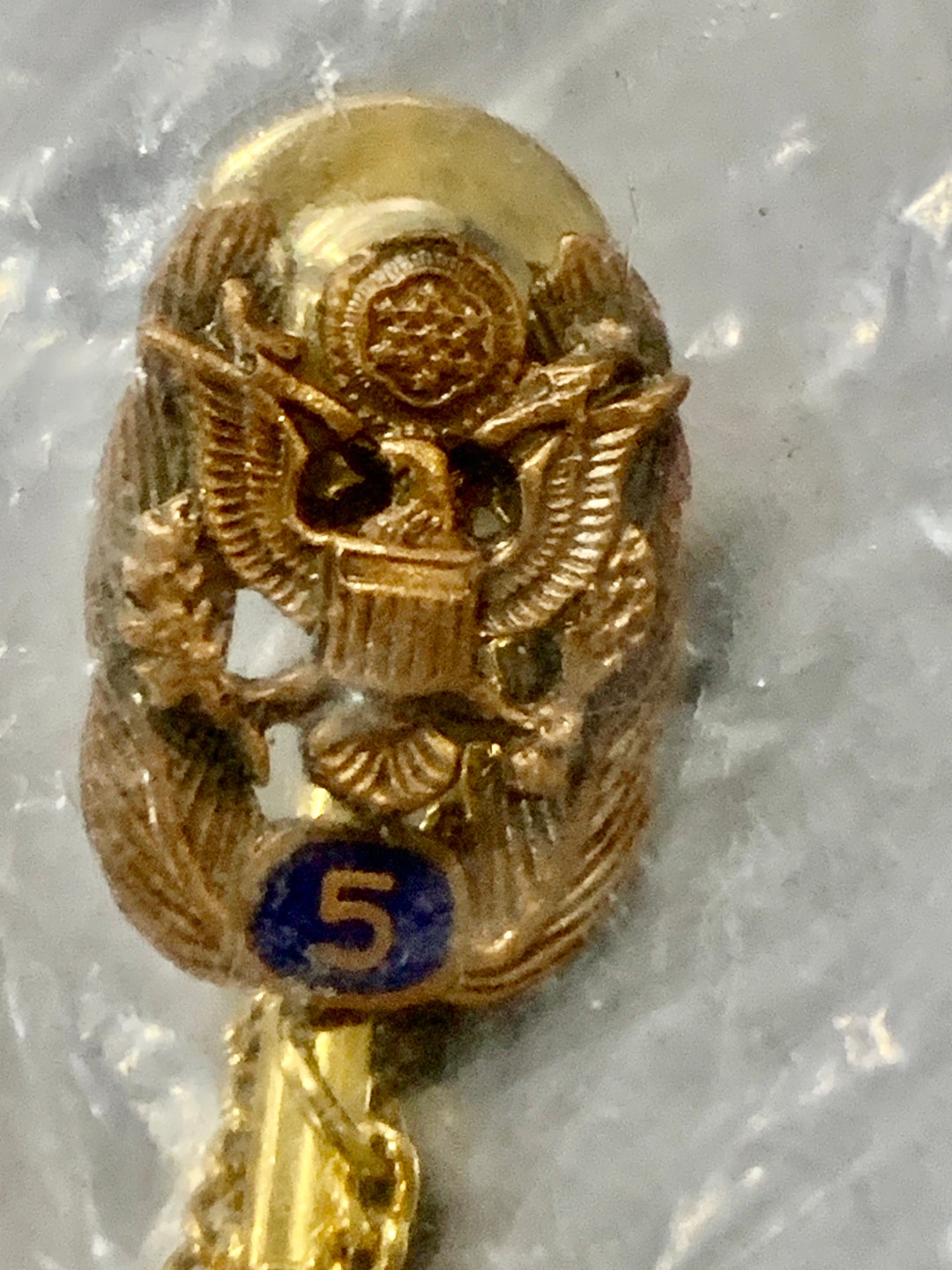RARE Tie Tack USA Civil Military Marked U.T. Service 5yr W Safety Chain ...