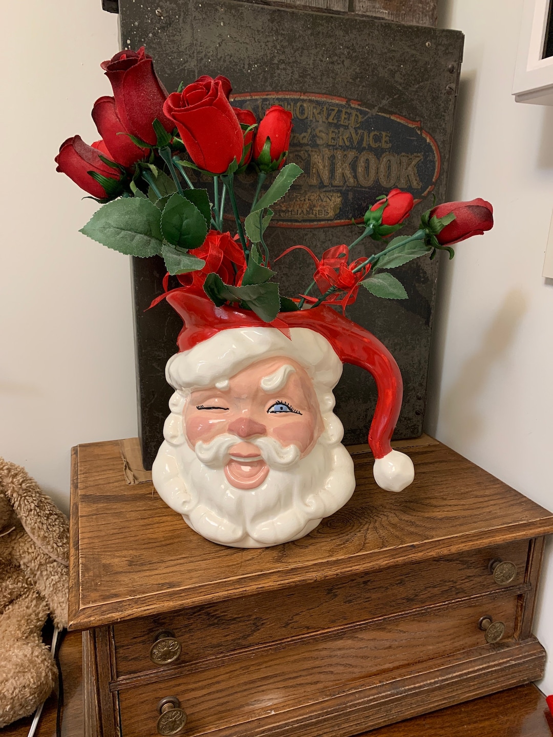 Rare Vintage SANTA PITCHER Vase CERAMIC 10”h X 11"w X 7”d With Inside ...