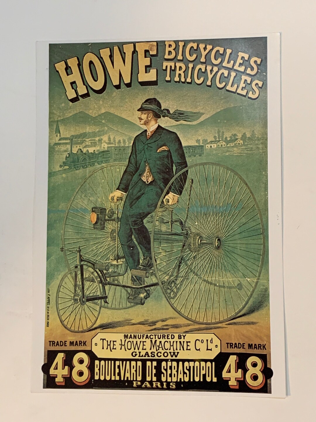 RARE Vintage French Ad Poster Choose ONE 9"w X 13"h Old Howe Bicycle ...