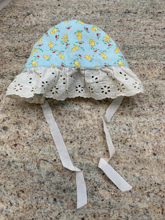 Rare 70s Baby Bonnet Hat Lined Clothes Cotton Chicks … - Gem