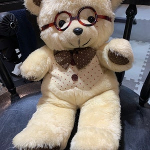 RARE Teddy Bear Soft Beige Plush GIFT Celebrate Eyewear Classy Vest Bow ...