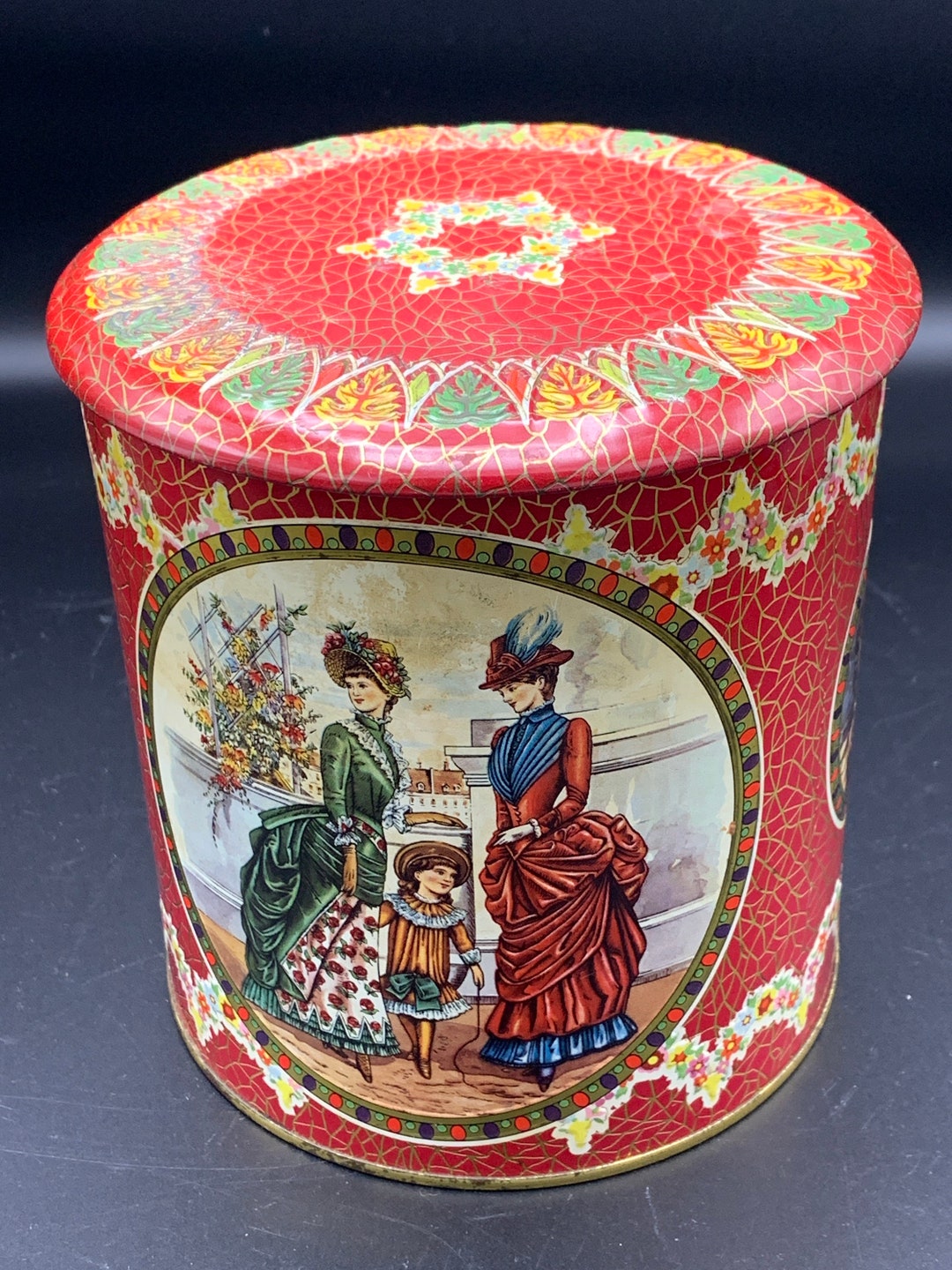 Rare 70s RED TIN VICTORIAN Made in England 5.5" Tall X 5" Diameter Note ...
