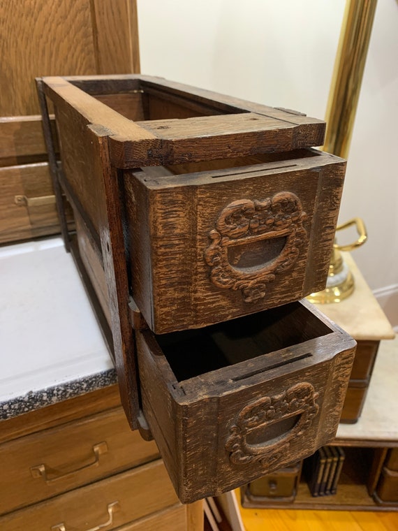 RARE Set of 2 Antique Oak Sewing Drawers Solid Wooden TWO in - Etsy