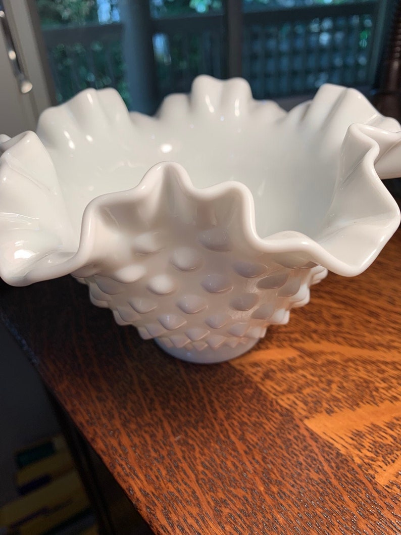 Vintage Fenton Milk Glass Hobnail Ruffle Candy Dish 6 1/4 - Etsy