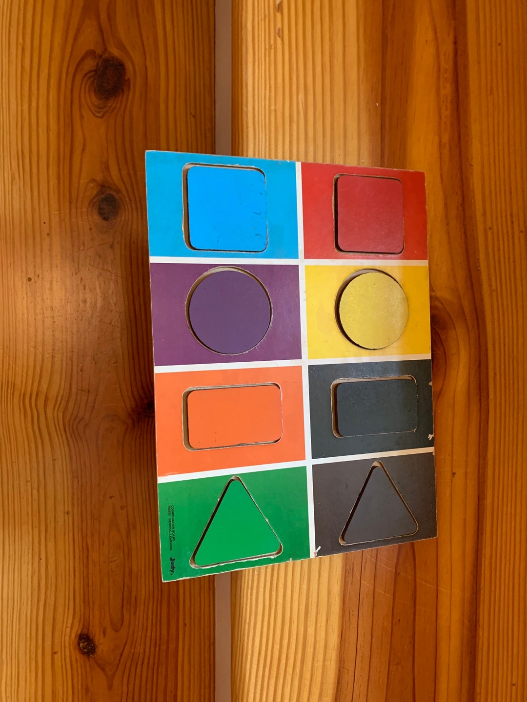 Rare JUDY SHAPES COLORS Puzzle Wooden Vintage - 8 Pieces Brown Beneath ...
