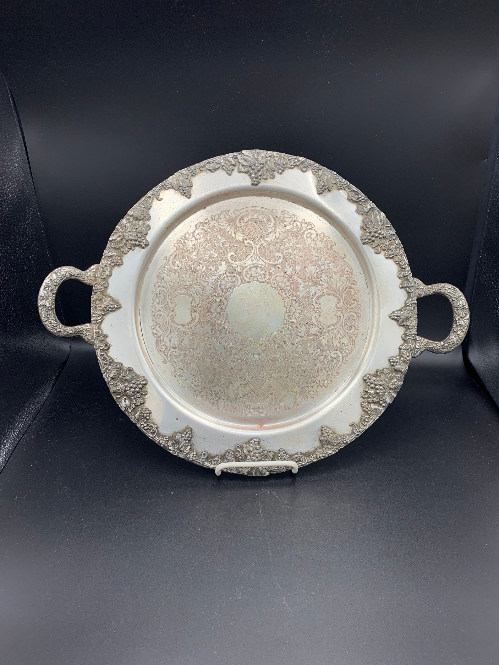 Very Old Silver Plate Silverplate Platter With Handles Heavy Design ...