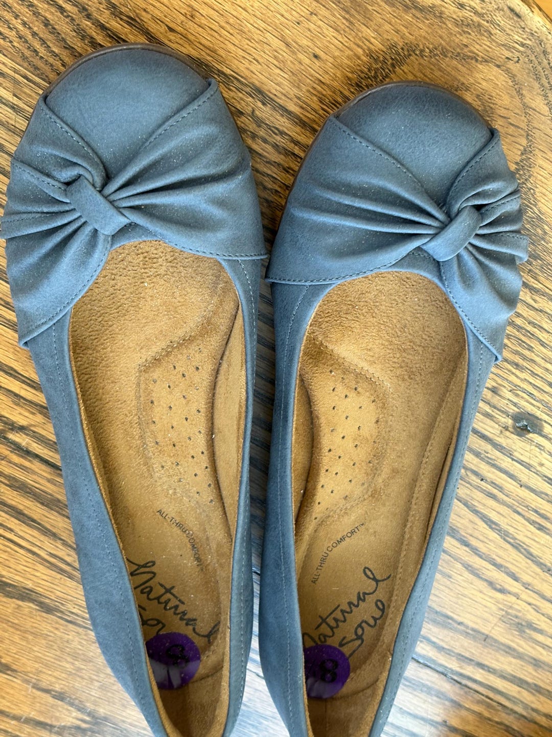 Shoes Ballet Style Gray-blue Suede Feel Natural Stone W/gathered Look ...
