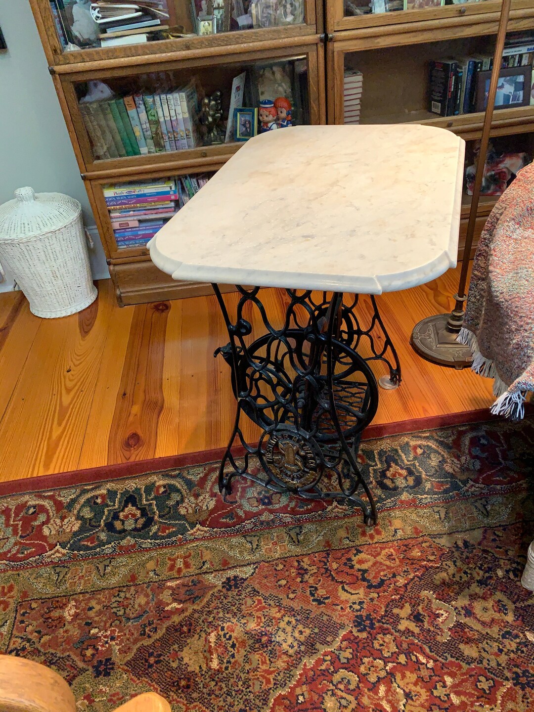 Antique Singer Sewing Cast Iron Base W TREADLE WORKING; Side Table W ...